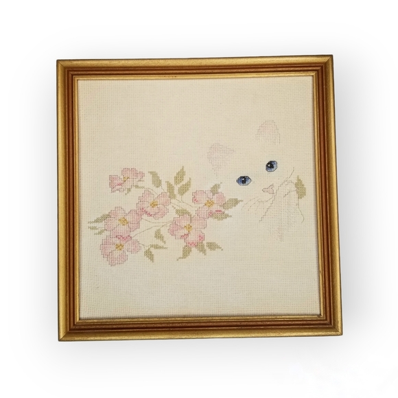 Vintage | Art | Vintage Mcm Cat Counting Cross Stitch Framed Wall Art ...